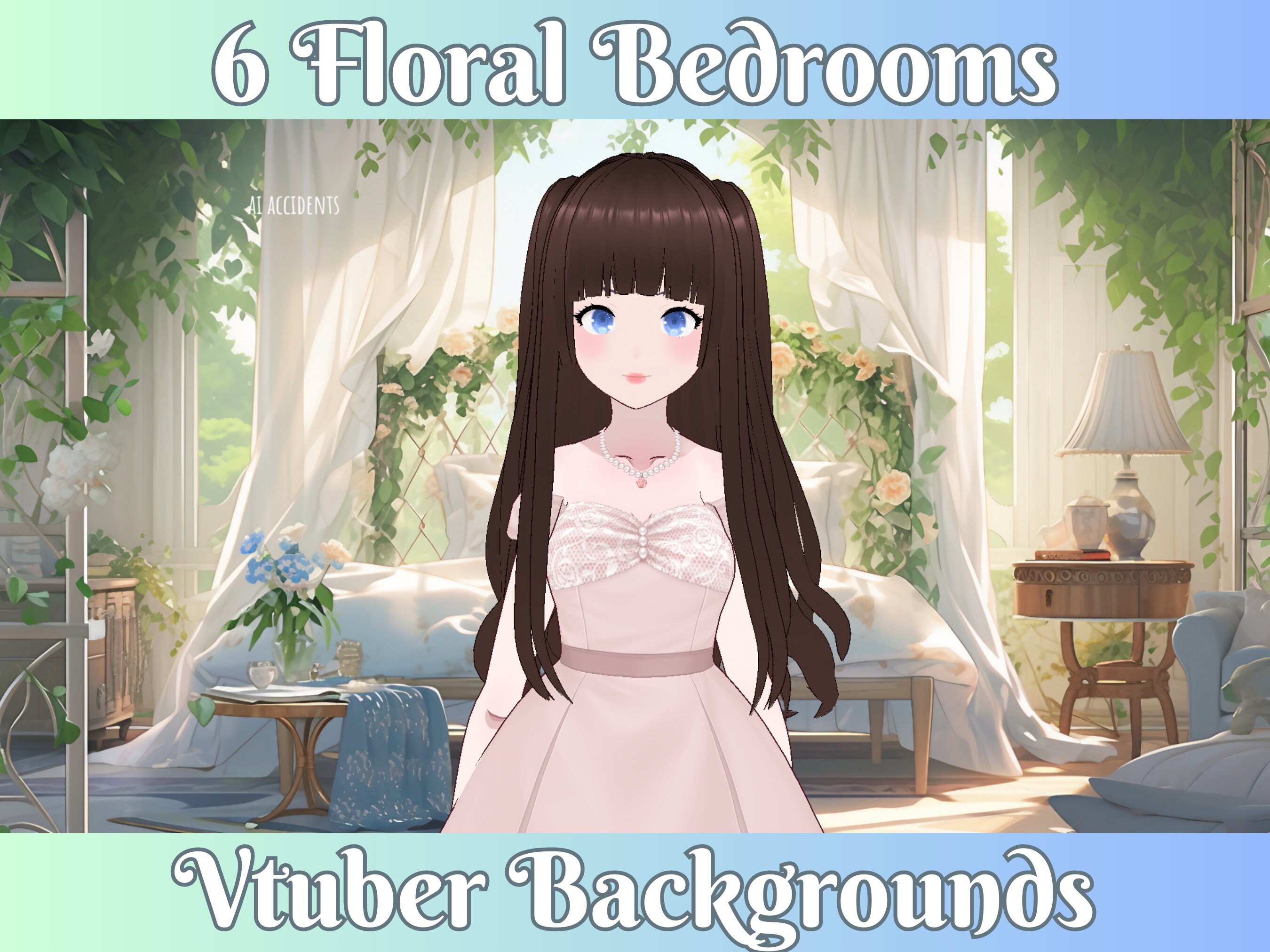6 Bright Floral Bedroom Vtuber Backgrounds, Vtuber Backdrop, Stream ...