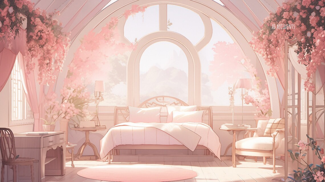 6 Bright Floral Bedroom Vtuber Backgrounds, Vtuber Backdrop, Stream ...