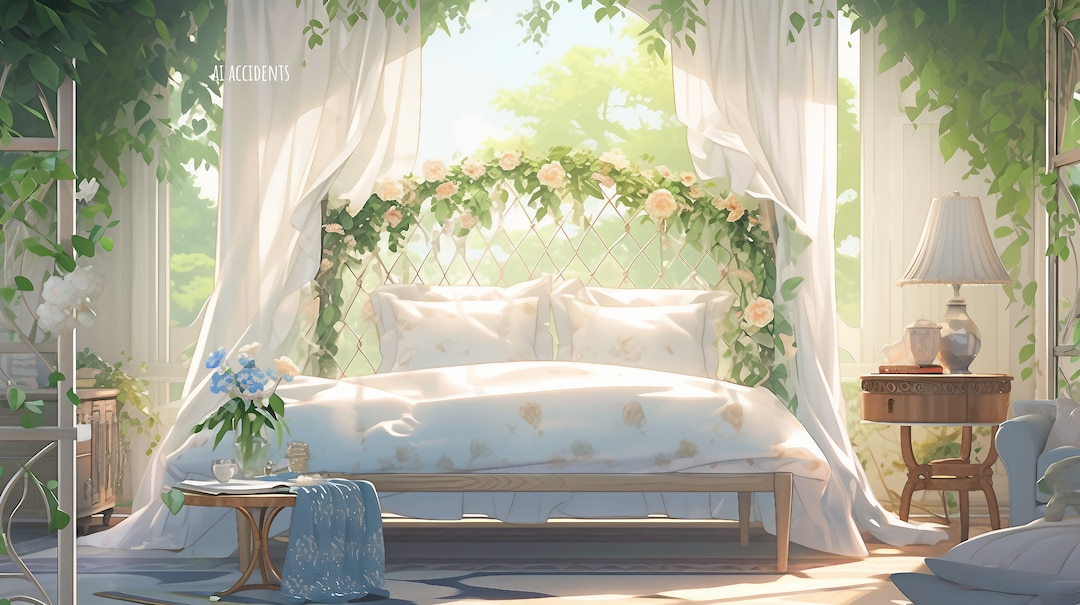 6 Bright Floral Bedroom Vtuber Backgrounds, Vtuber Backdrop, Stream ...
