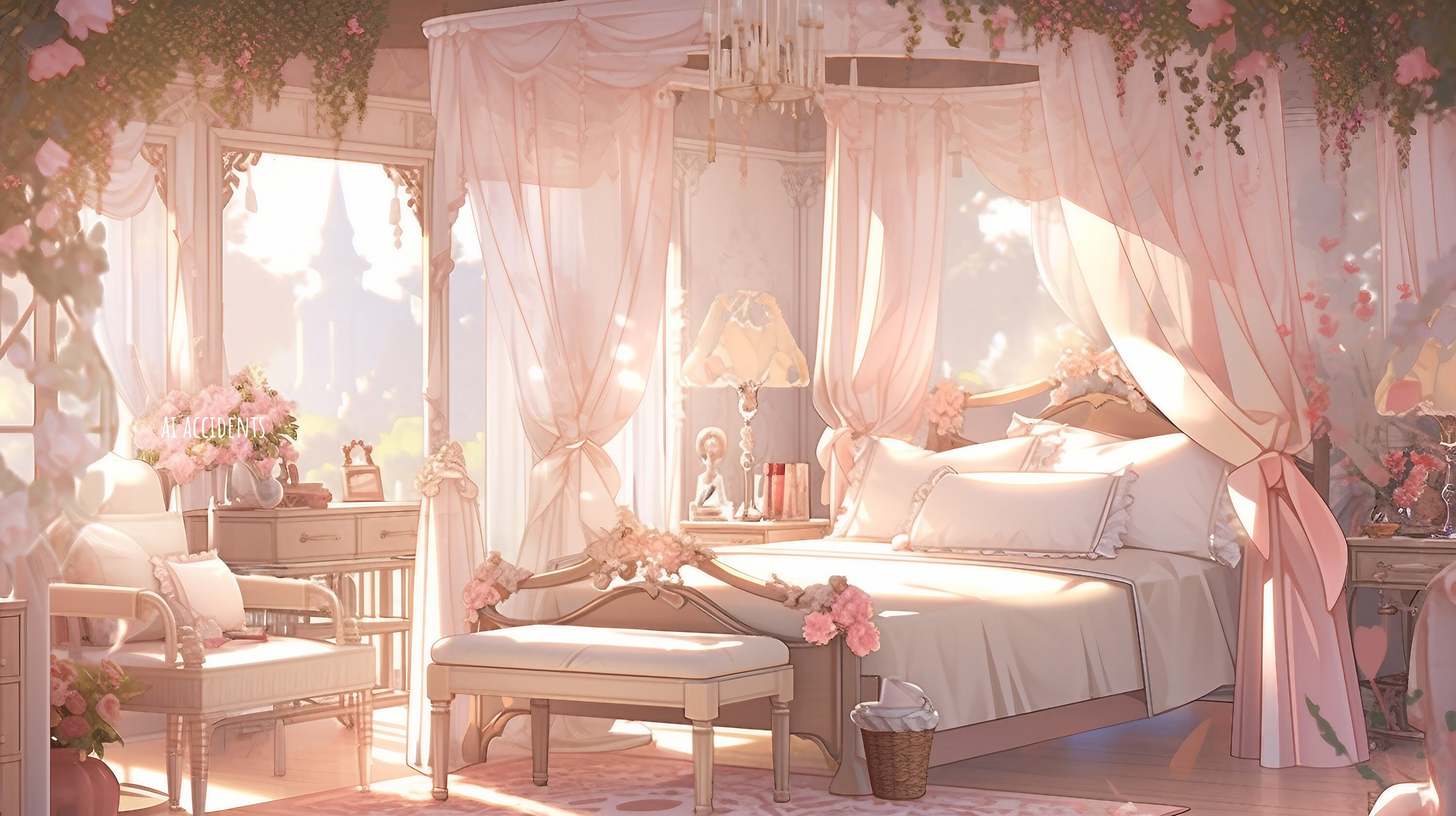 6 Bright Floral Bedroom Vtuber Backgrounds, Vtuber Backdrop, Stream ...