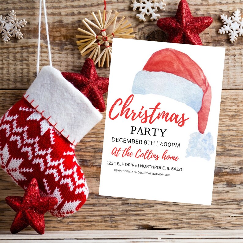 Editable Santa Hat Party Invitation - Etsy