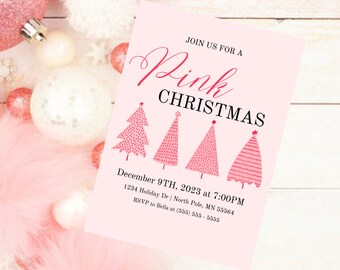 Pink Christmas Holiday Party Invitation, Editable Template, Christmas ...