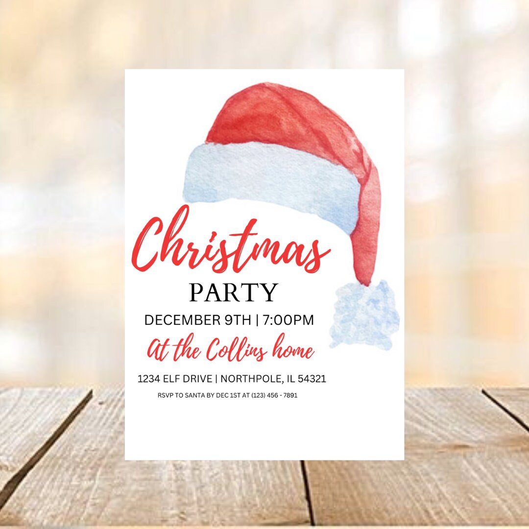 Editable Santa Hat Party Invitation - Etsy
