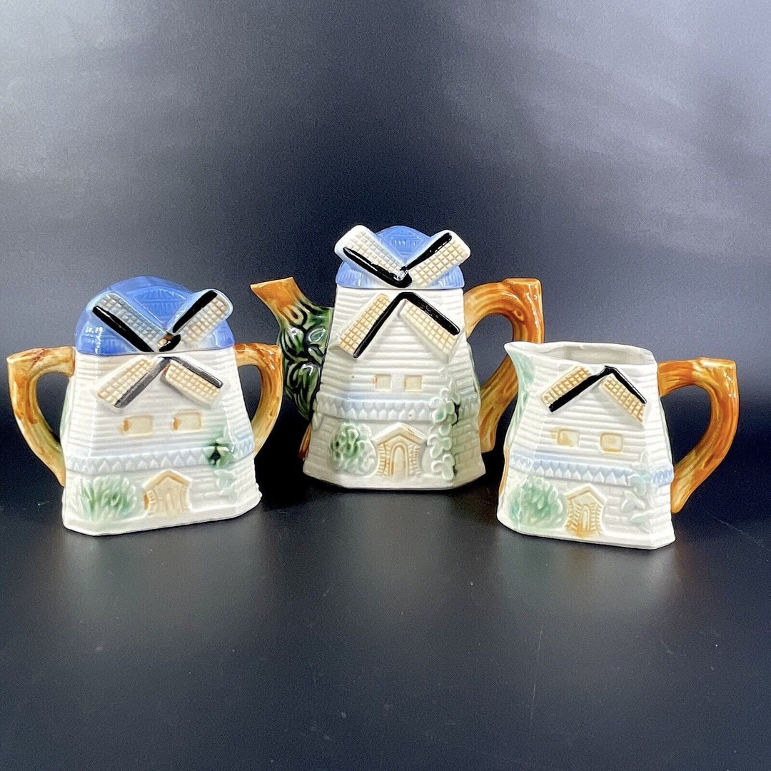 Vintage COTTAGE WARE Complete Set WINDMILL Tea Set Teapot Creamer ...