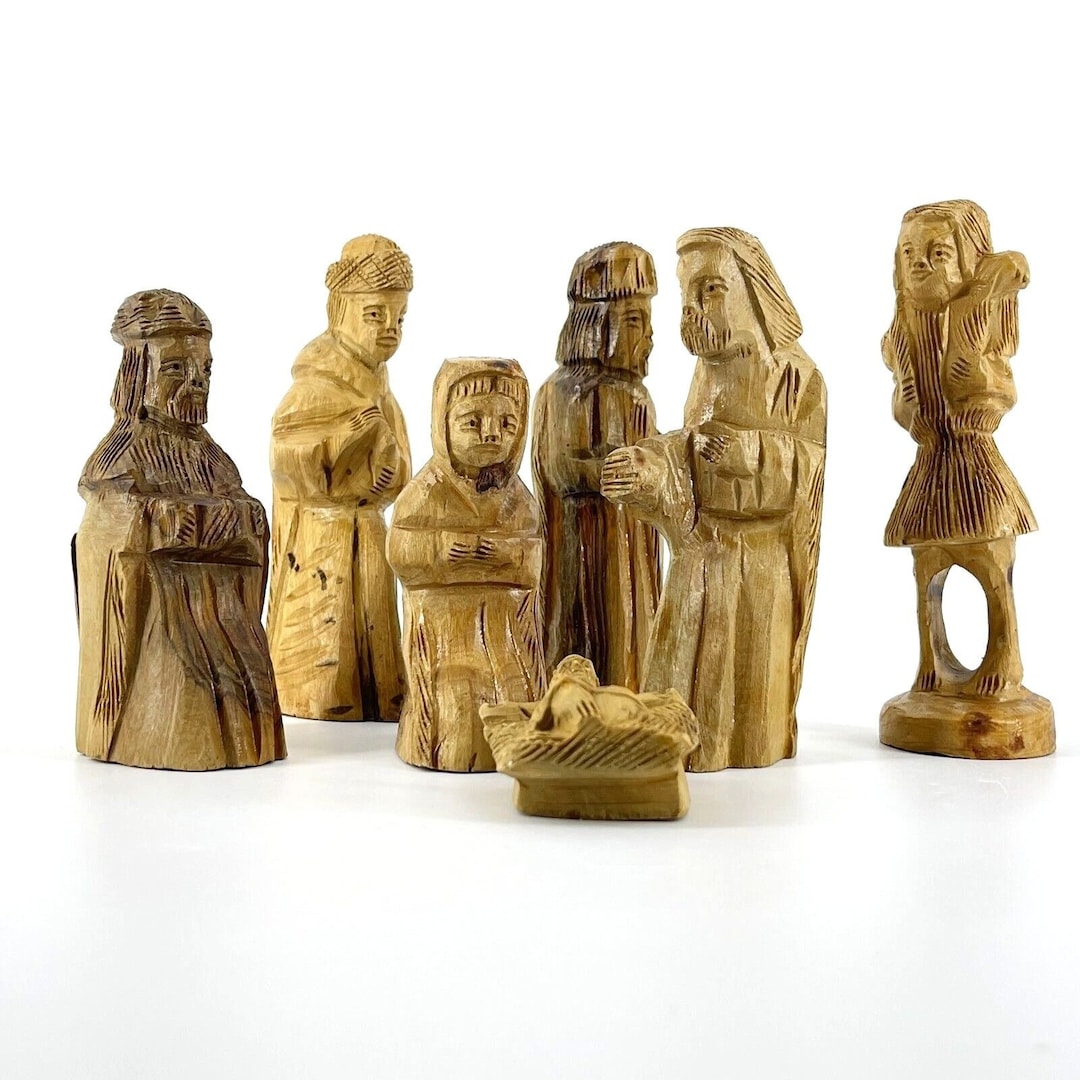 Hand Carved Wooden Nativity Set 7 Piece Olive Wood Christian Christmas ...