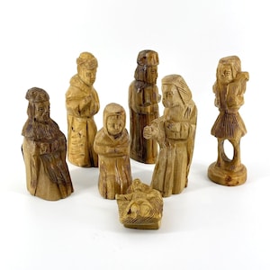 Hand Carved Wooden Nativity Set 7 Piece Olive Wood Christian Christmas ...
