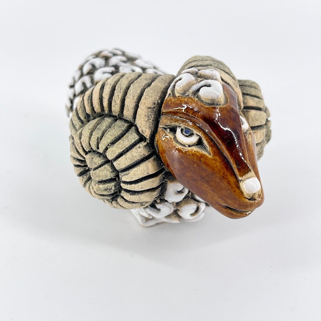 Vtg Artesania Rinconada Uruguay Big Horn Ram Sheep Figurine Signed Art ...