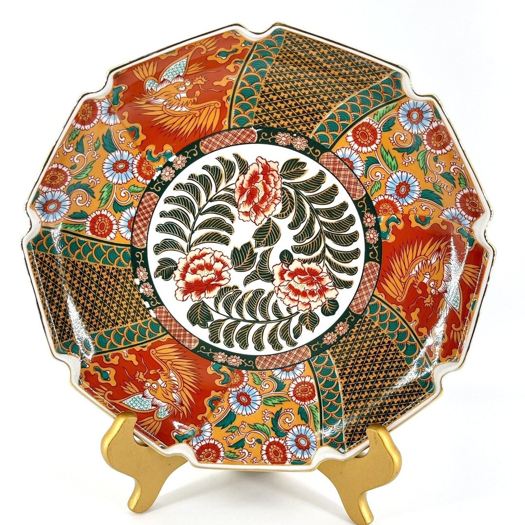 Vtg 1980 Meiji Mann 12 Imari Decorative Plate 9 Sided Dragonware Dish ...