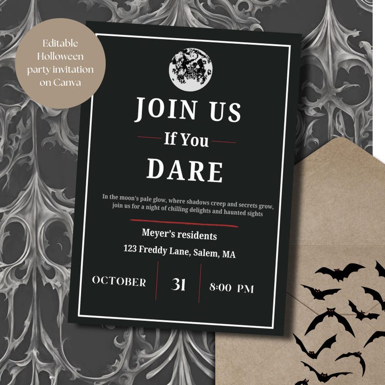 Editable Halloween Party Invitation: Minimalist Spooky Design (digital ...