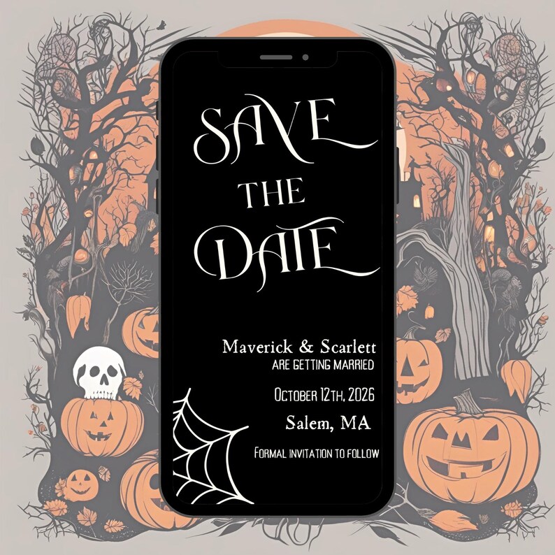 Spooky Save the Date Digital Invitation, Halloween Wedding Announcement ...