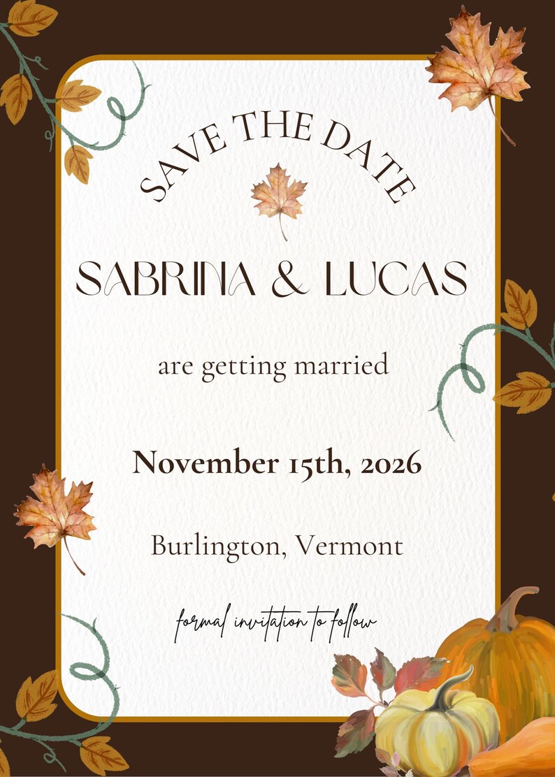 Editable Fall Save the Date Template, Autumn Wedding Invitation, Rustic ...