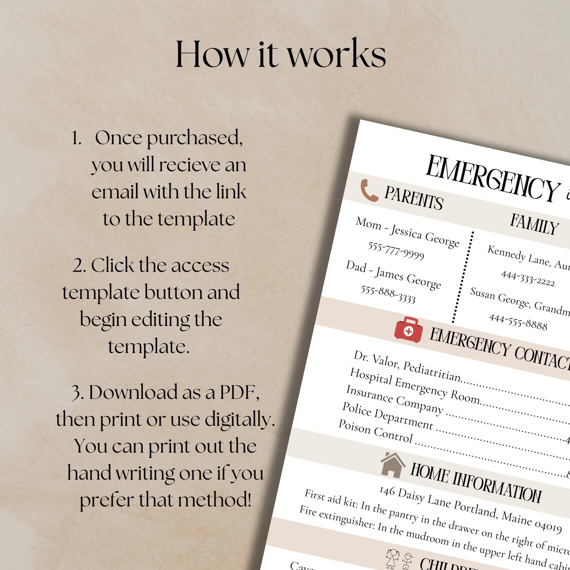 Emergency Information Sheet, Babysitting Printable Emergency Contact ...