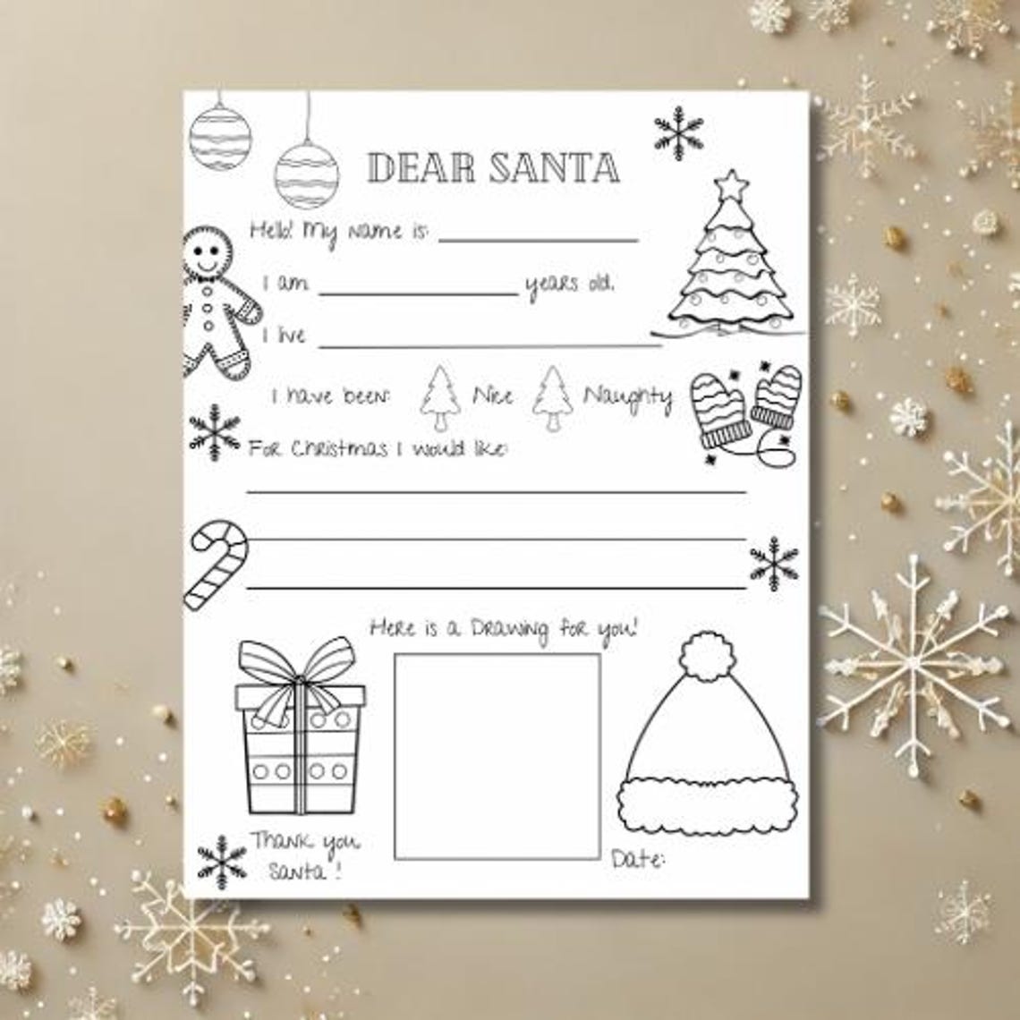 Santa List Coloring Page, Letter to Santa Coloring Page, Kids Christmas ...