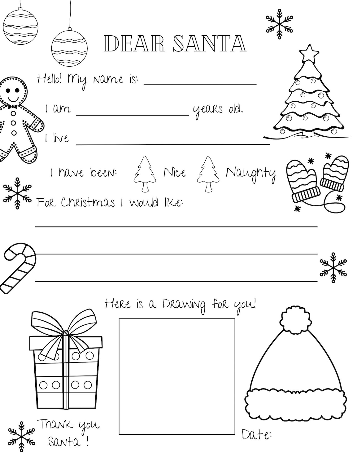 Santa List Coloring Page, Letter to Santa Coloring Page, Kids Christmas ...