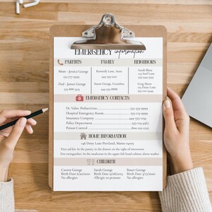 Emergency Information Sheet, Babysitting Printable Emergency Contact ...