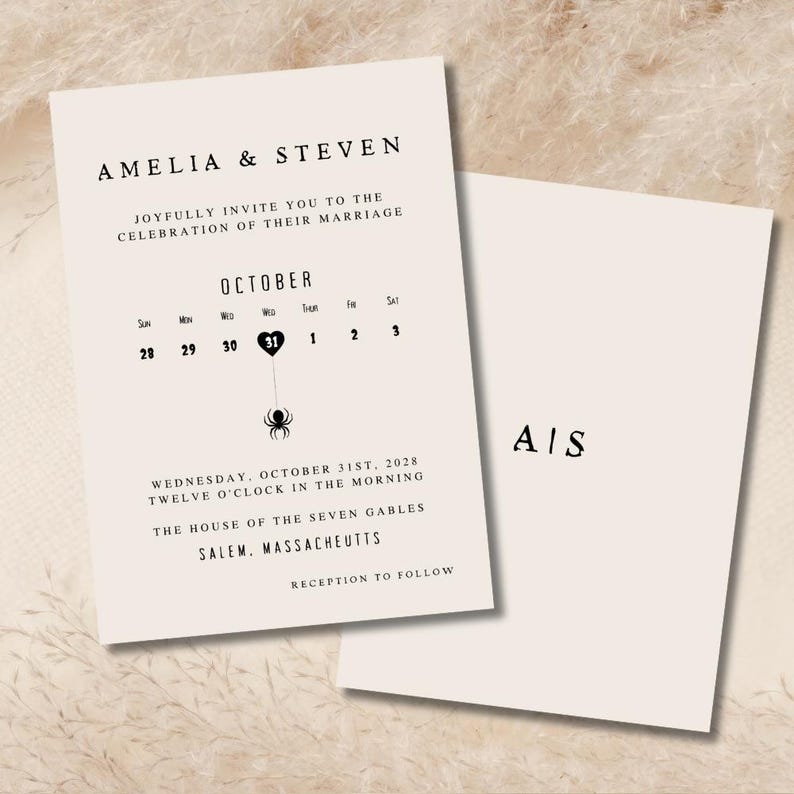 Minimal Spooky Halloween Wedding Invitation Set, Gothic Wedding Suite ...