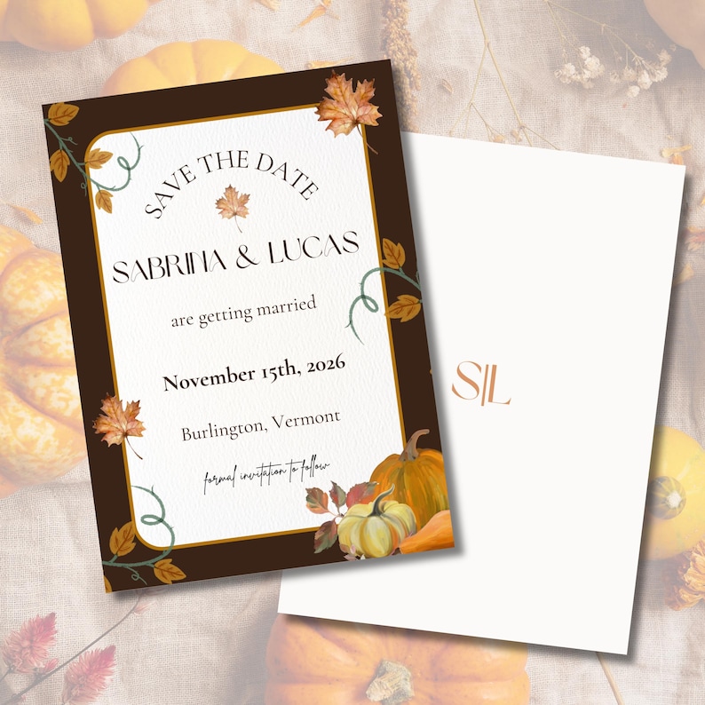 Editable Fall Save the Date Template, Autumn Wedding Invitation, Rustic ...