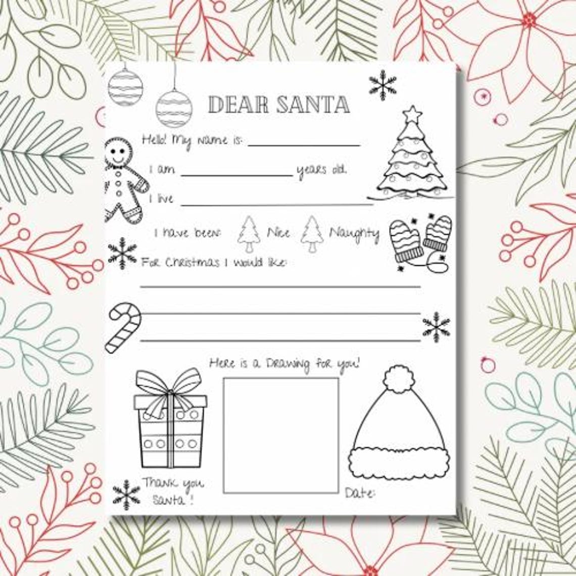 Santa List Coloring Page, Letter to Santa Coloring Page, Kids Christmas ...