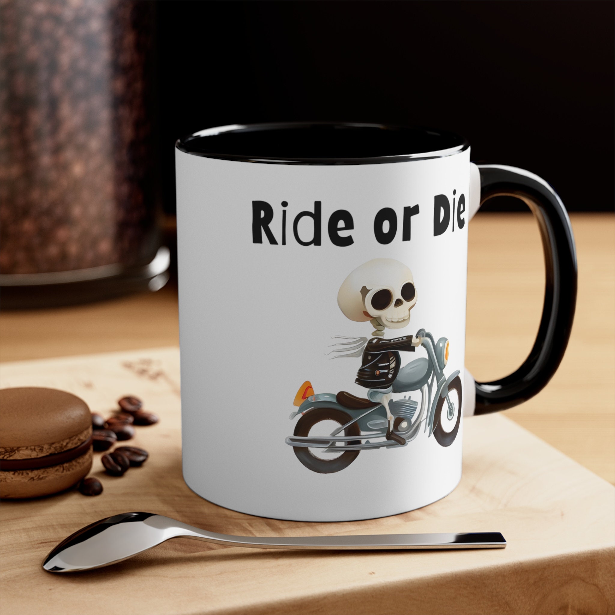 Biker Skeleton Halloween Mug Halloween Coffee Cup Spooky Motorcycle Mug ...