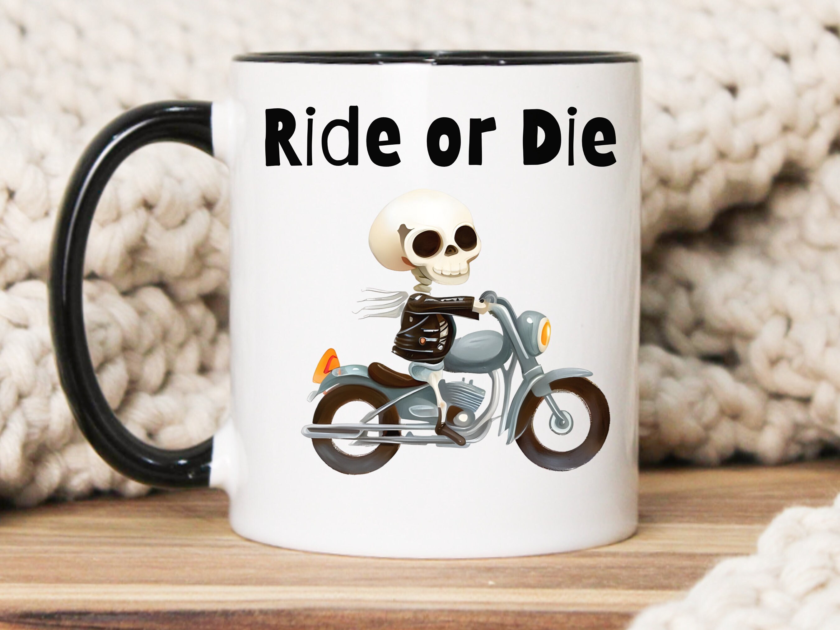 Biker Skeleton Halloween Mug Halloween Coffee Cup Spooky Motorcycle Mug ...