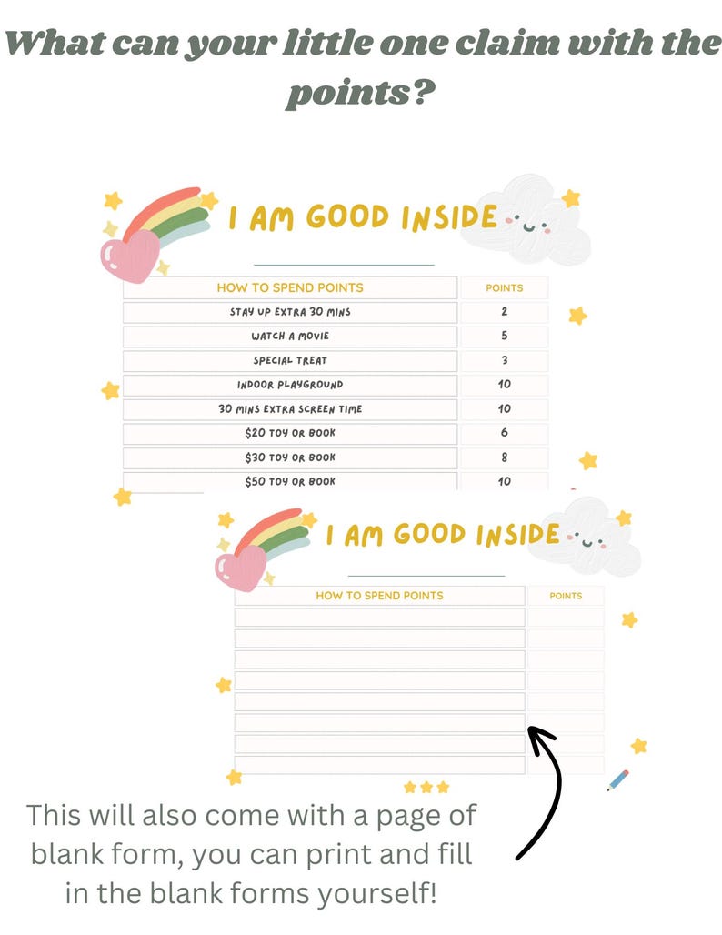 Printable Reward Chart for Kids | Points System - Etsy