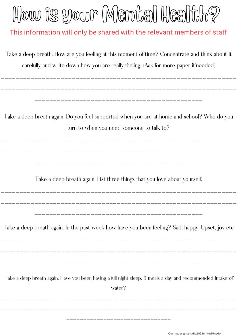 Mental Health Checklist for Students Teacher Resources - Etsy