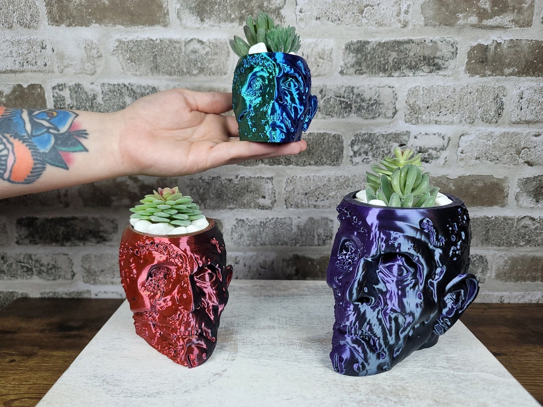 Zombie Skull Planter | Unique Gift | Halloween Decor | Succulents | 3D ...