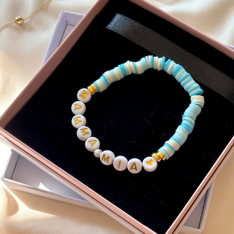 Mamma Mia Elastic Stretch Bracelet Custom Size Heishi Bead Bracelet ...