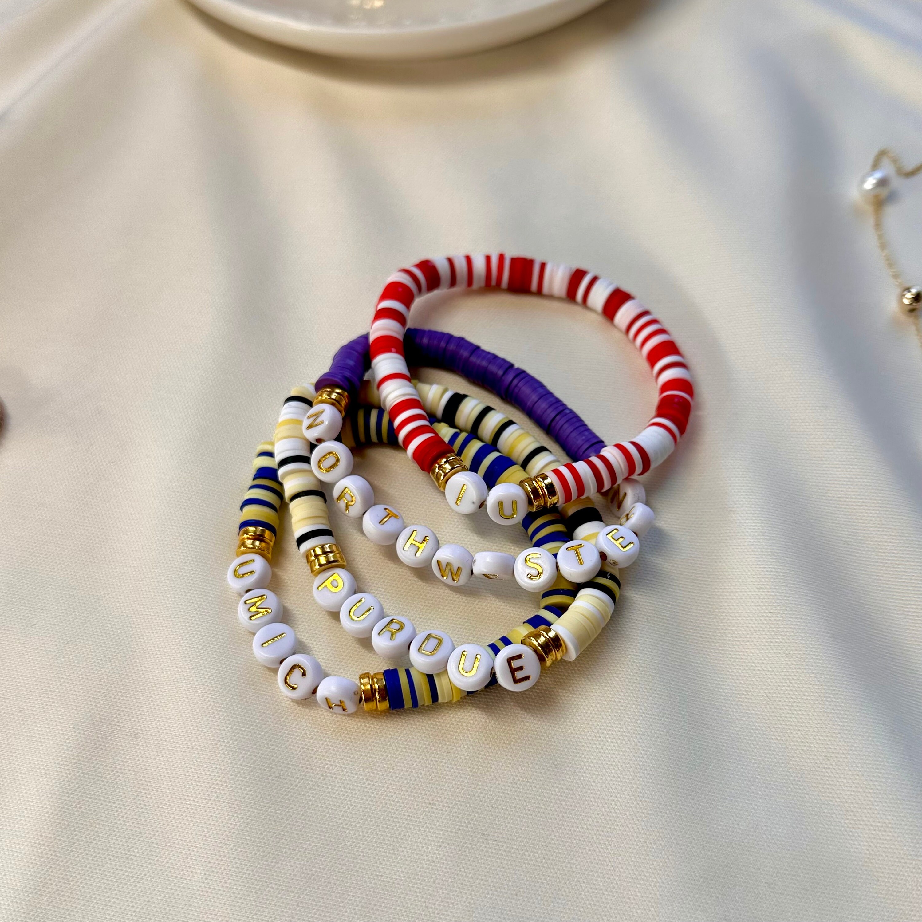 CUSTOM College Bracelet Elastic Heishi Bead Bracelet Trendy Clay Bead ...