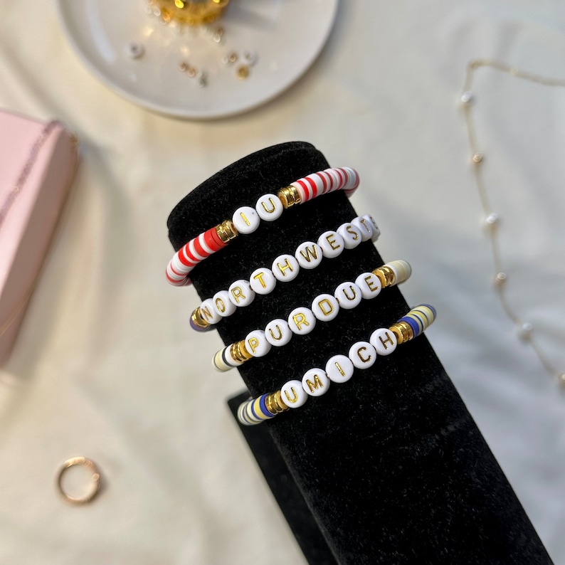 CUSTOM College Bracelet Elastic Heishi Bead Bracelet Trendy Clay Bead ...