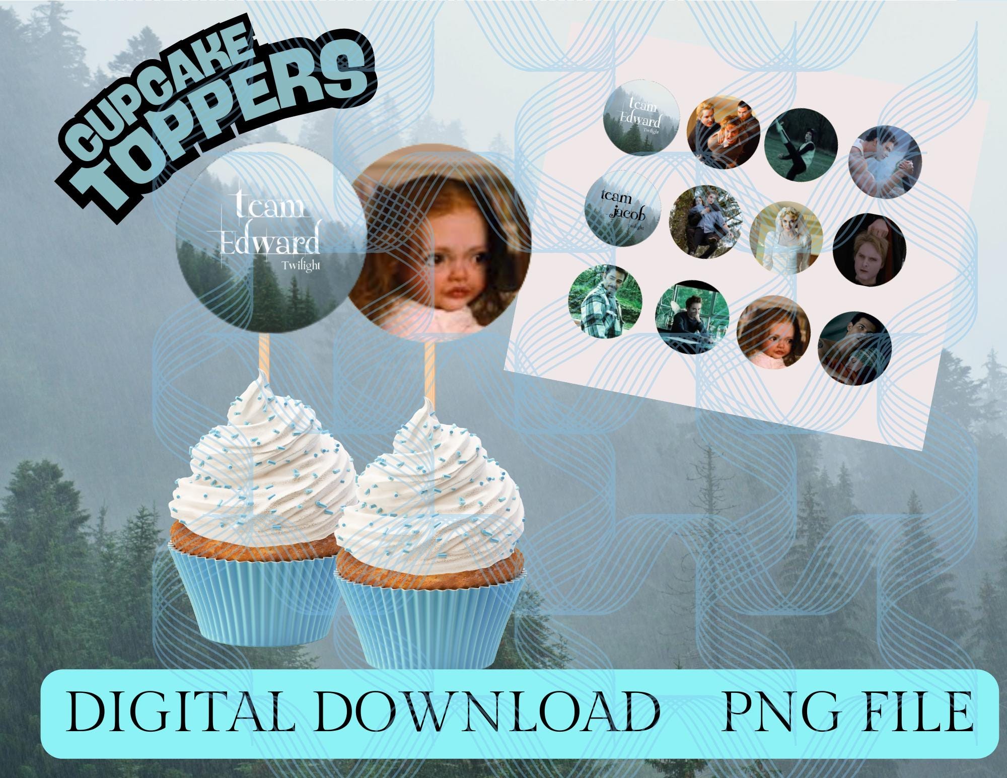 Twilight Cupcake Topper Twilight Watch Party Team Edward Team Jacob ...