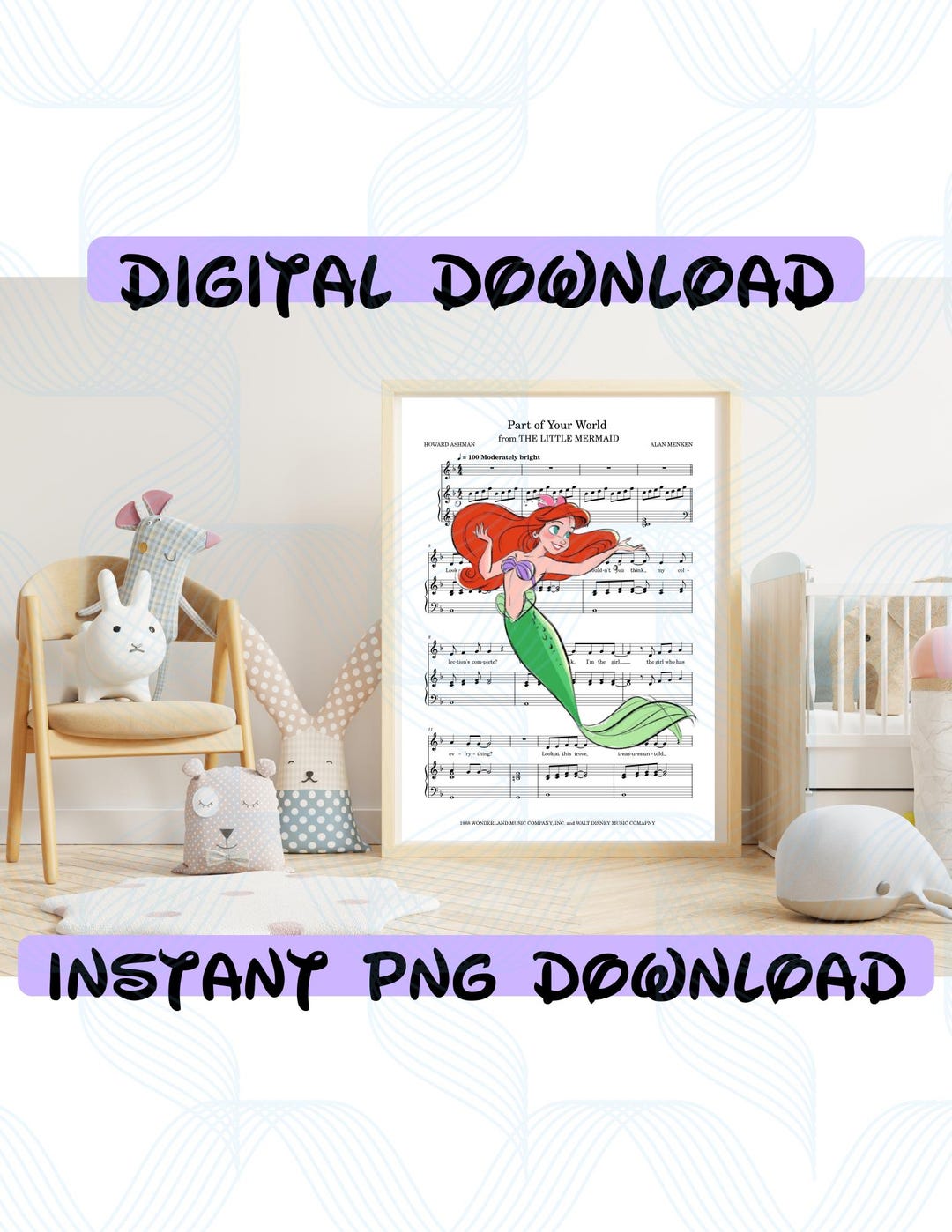 Ariel Inspired Sheet Music Printable Digital Download Little Mermaid ...