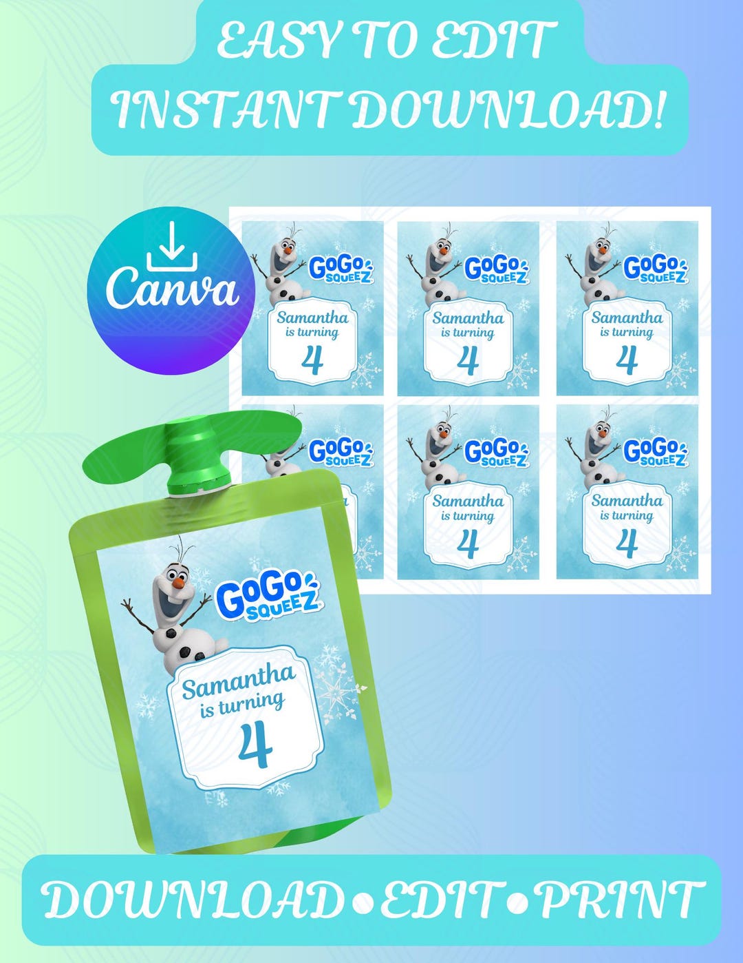 Frozen Inspired Editable Gogo Squeeze Template Go Go Squeeze Frozen ...
