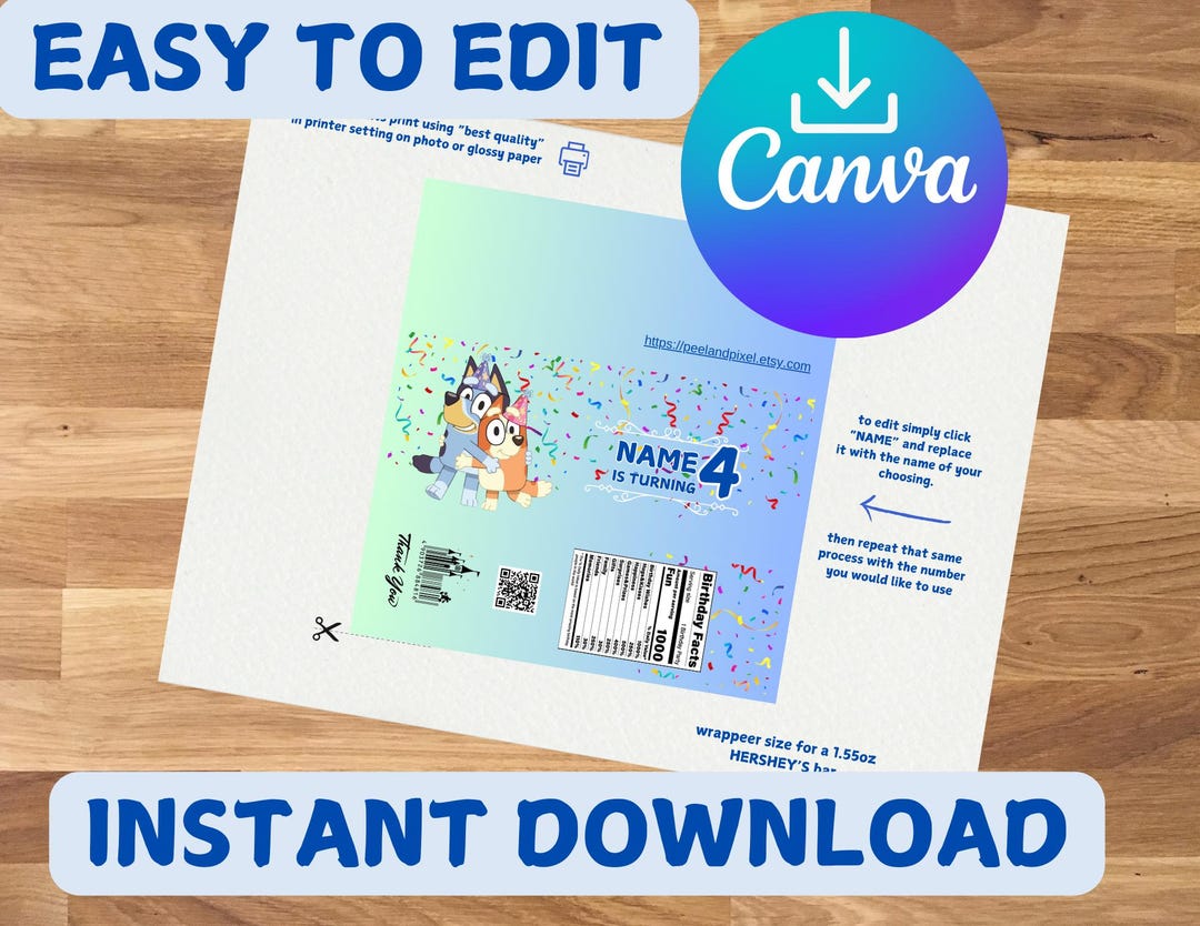 Bluey Hershey Wrapper Instant Download Wrapper Bluey Digital Download ...