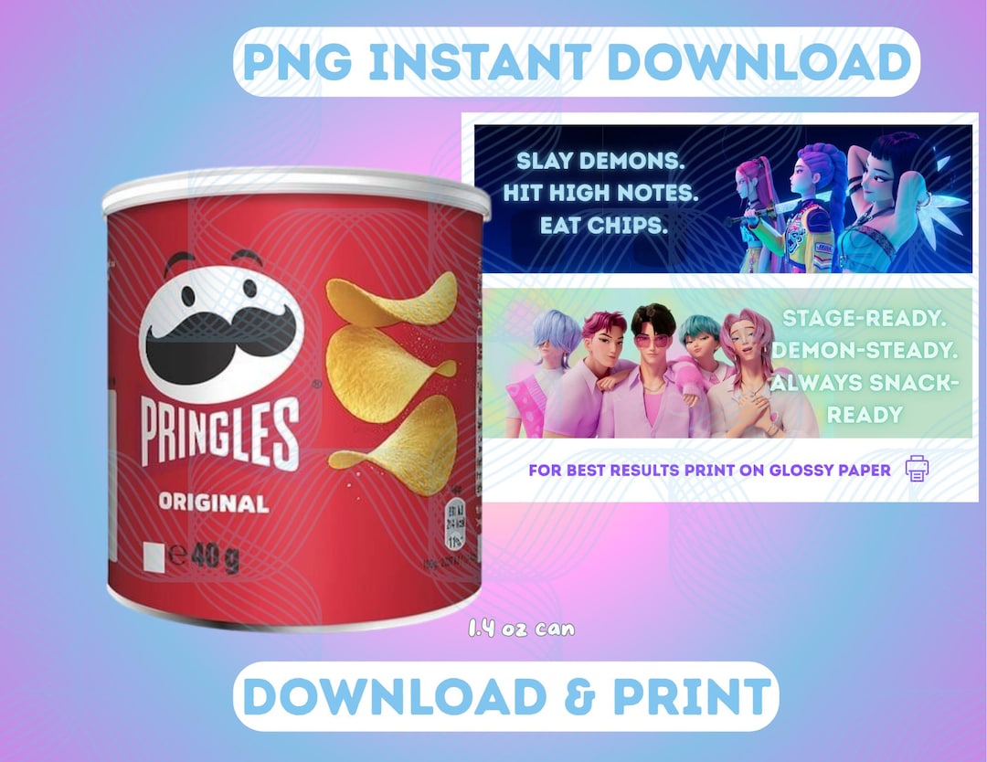 Demon Hunter Pringles Can Wrapper Printable Party Favor Kpop Chip Bag ...
