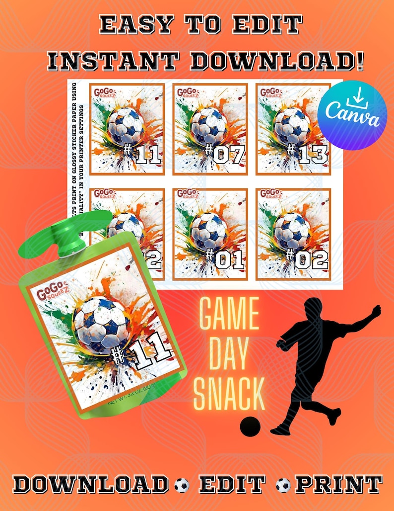 Editable Gogo Squeeze Template | Soccer Theme Soccer Mama Snack Pack ...