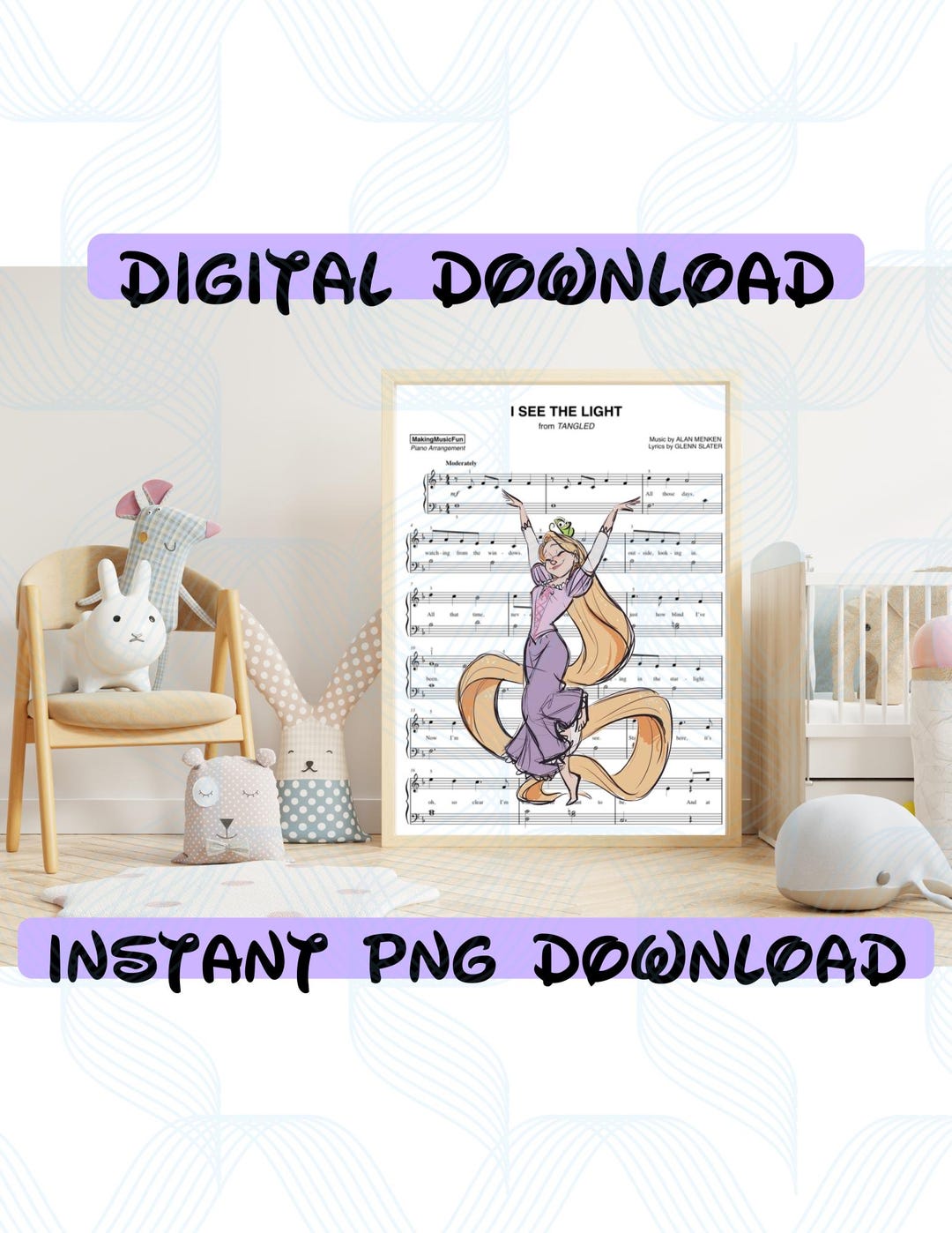 Rapunzel Inspired Sheet Music Printable Digital Download Nursery Decor ...