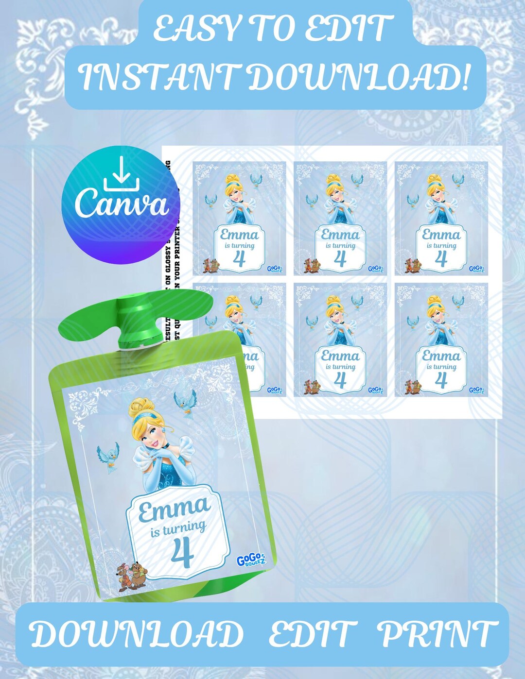 PRINCESS Inspired Editable Gogo Squeeze Template Go Go Squeeze ...