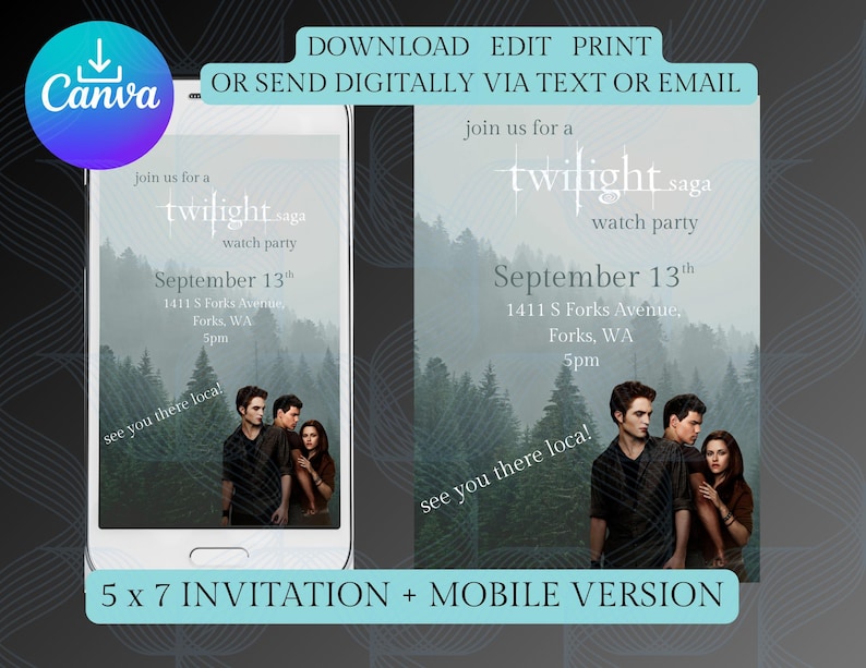 Editable Twilight Invitation, Printable Twilight Party Watch Party ...
