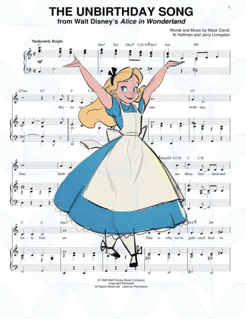 Alice Inspired Sheet Music Printable Digital Download Alice in ...
