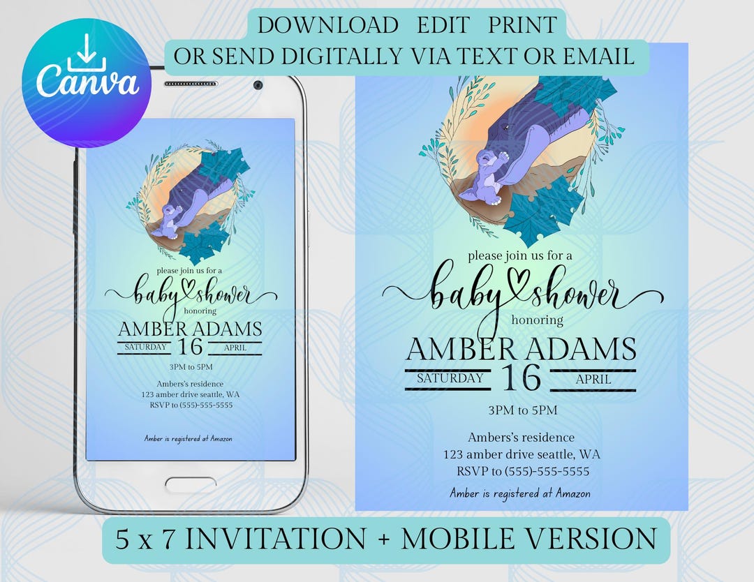 Editable Land Before Time Baby Shower Invitation, Printable Dinosaur ...