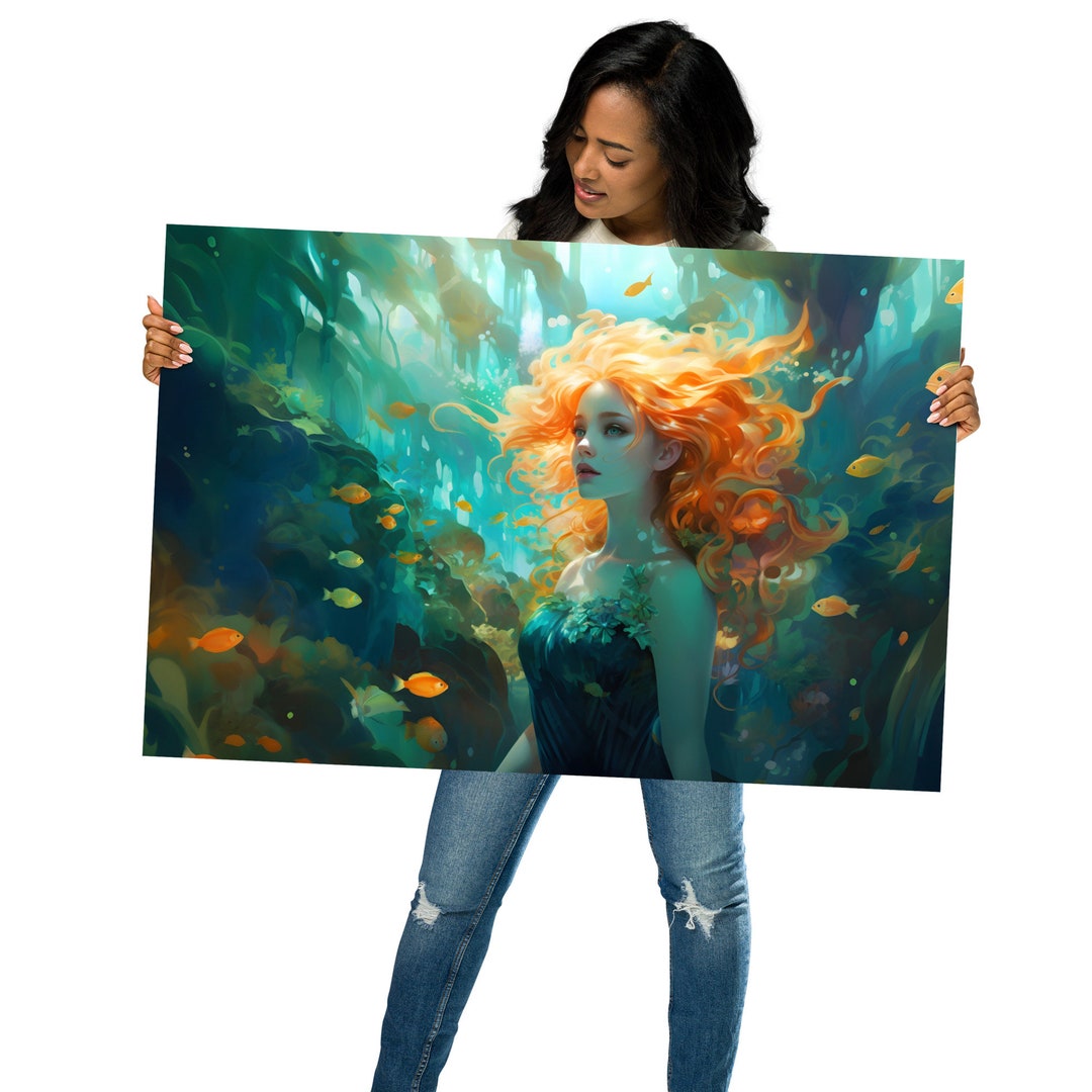 Mermaid in a Kelp Forest Matte Paper Art Print AI Generative Art ...