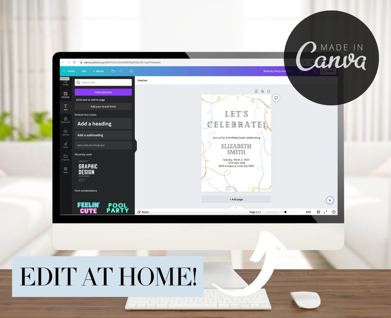 Editable Party Invitation Canva Template Digital Download Birthday ...