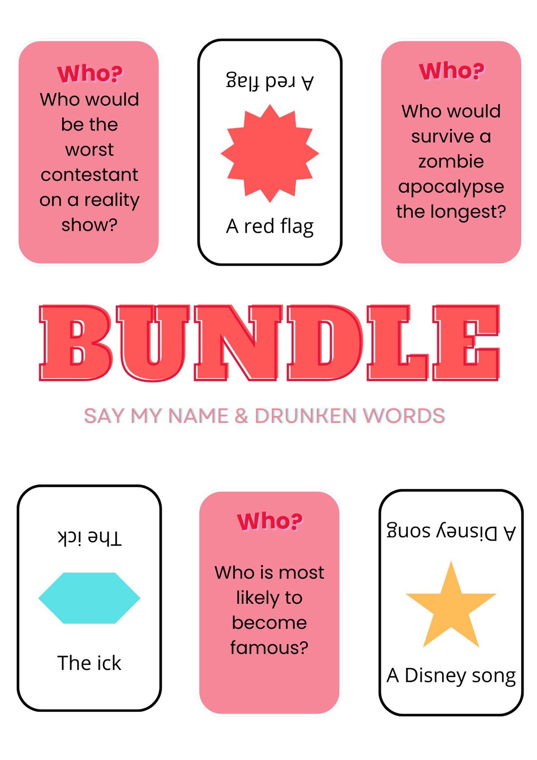 Drinking Card Game Bundle: 'say My Name' & 'drunken Words' (digital ...