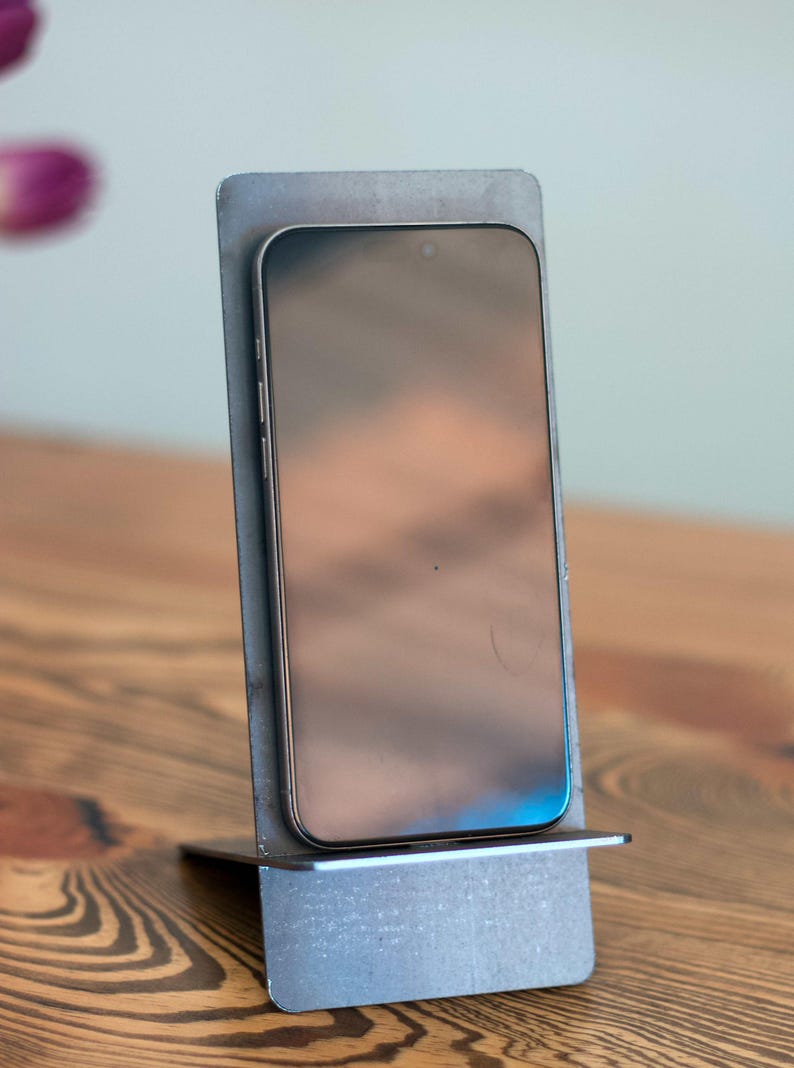 Minimalist Metal Phone Stand | Industrial Steel Phone Holder | Handmade ...