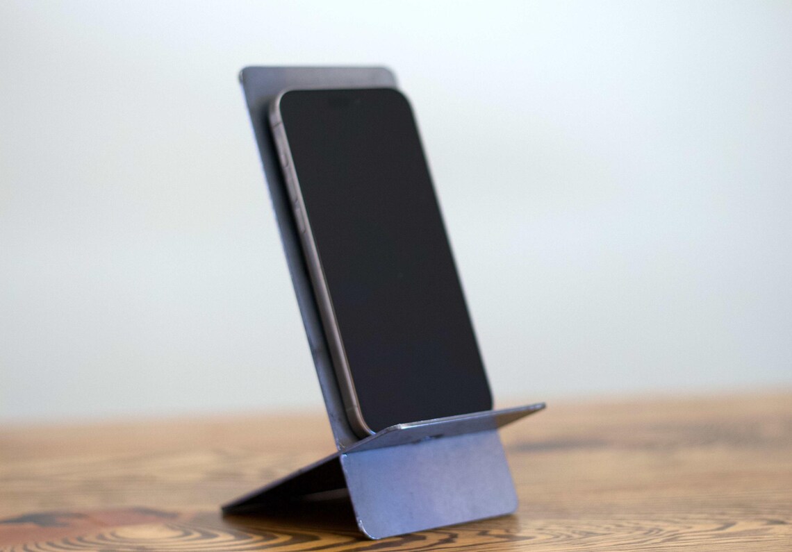 Minimalist Metal Phone Stand | Industrial Steel Phone Holder | Handmade ...