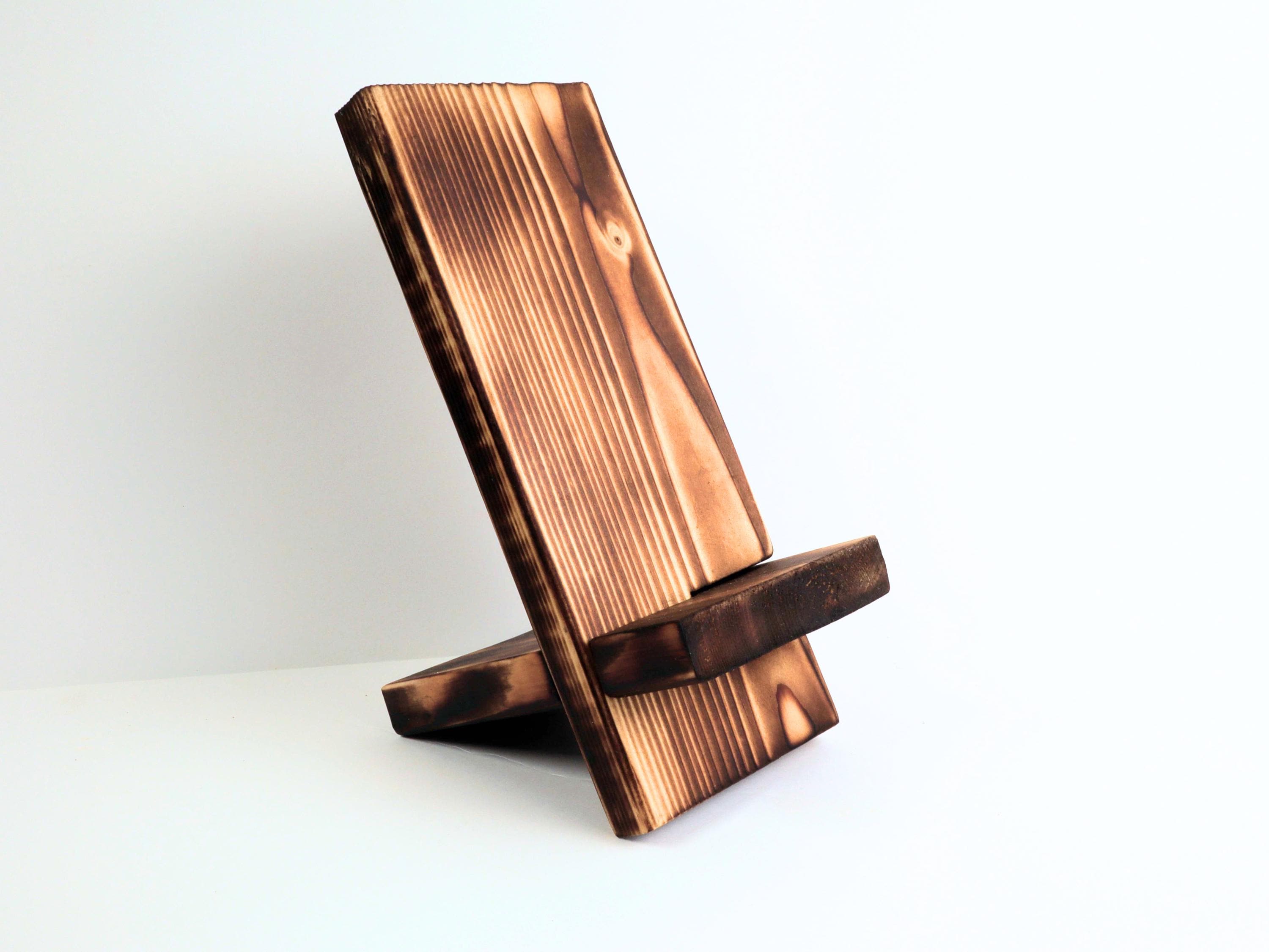 Handmade Phone Stand || Torched Pine - Etsy