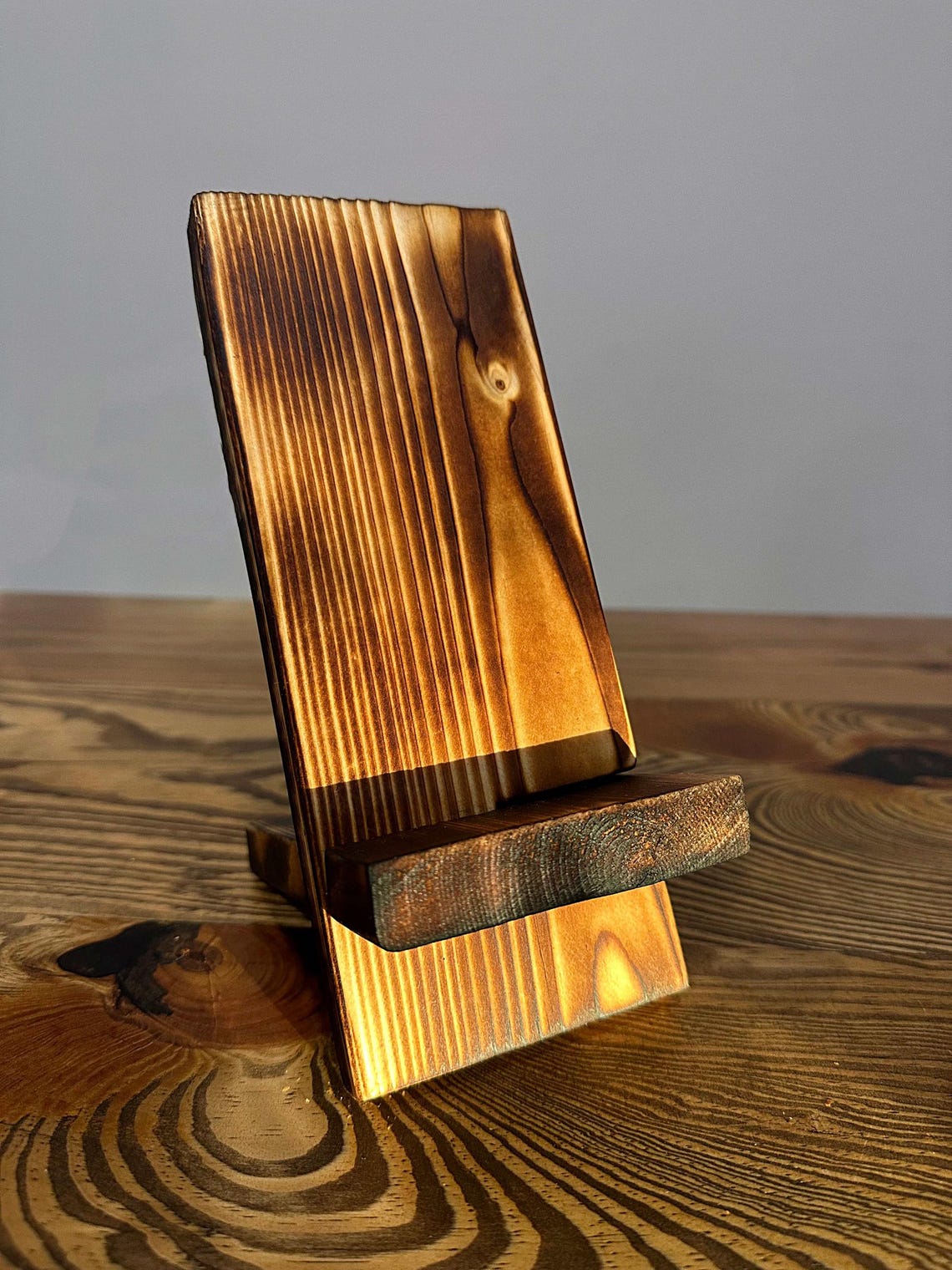 Handmade Phone Stand || Torched Pine - Etsy
