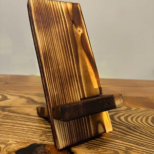Handmade Phone Stand || Torched Pine - Etsy