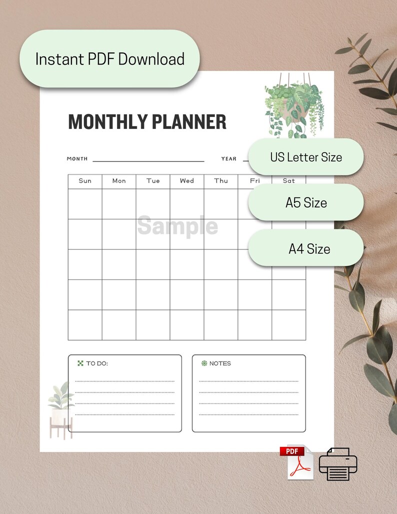 Monthly Planner Printable PDF - Etsy